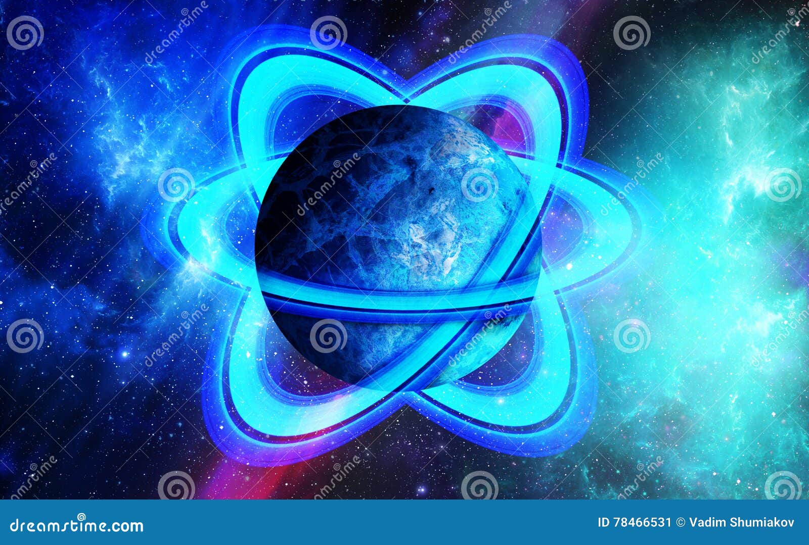 Frozen Ice Planet with Rings, Isolated Stock Illustration ...