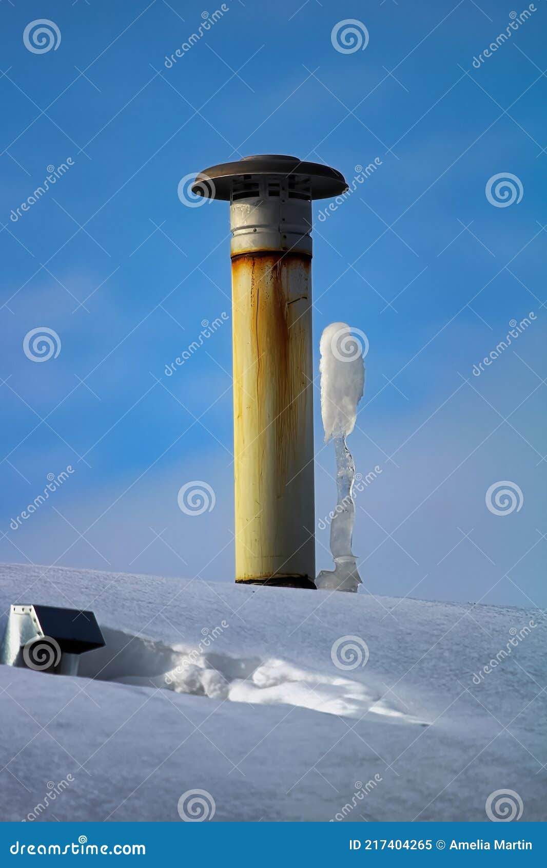 Frozen Icicles beside a Chimney Stack in Winter Stock Image - Image of ...