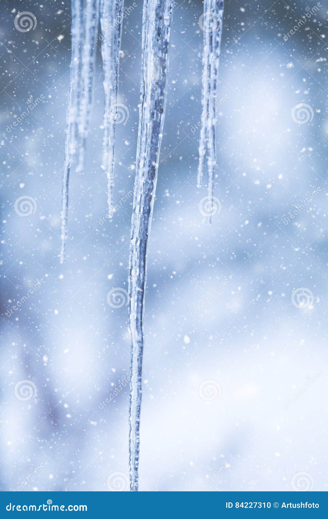 Frozen Icicles in Snowy Day Background Stock Photo - Image of clear ...