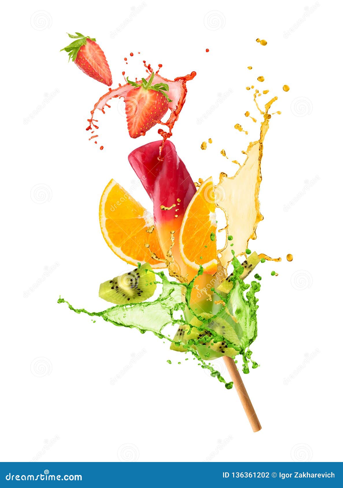 Frozen Juice with Fruit and Juice Splash Stock Photo - Image of ...