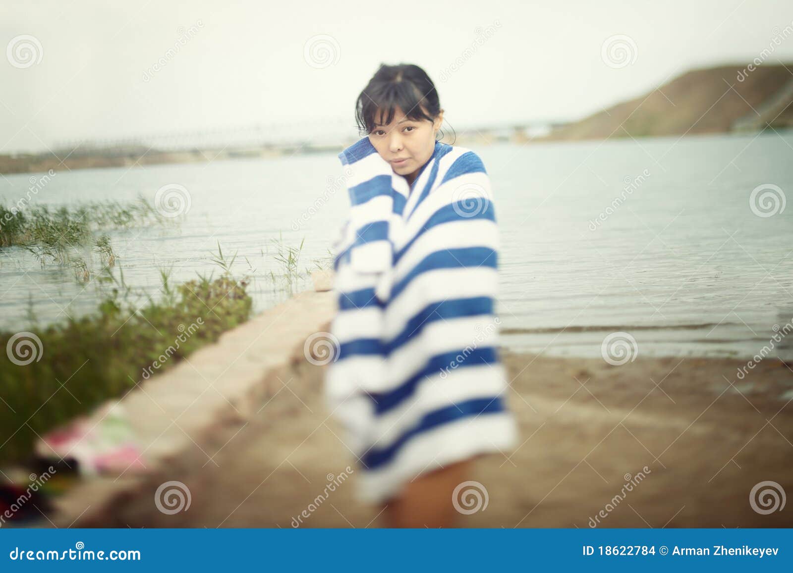 Frozen Lady in the Towel after Swimming Stock Photo - Image of ...