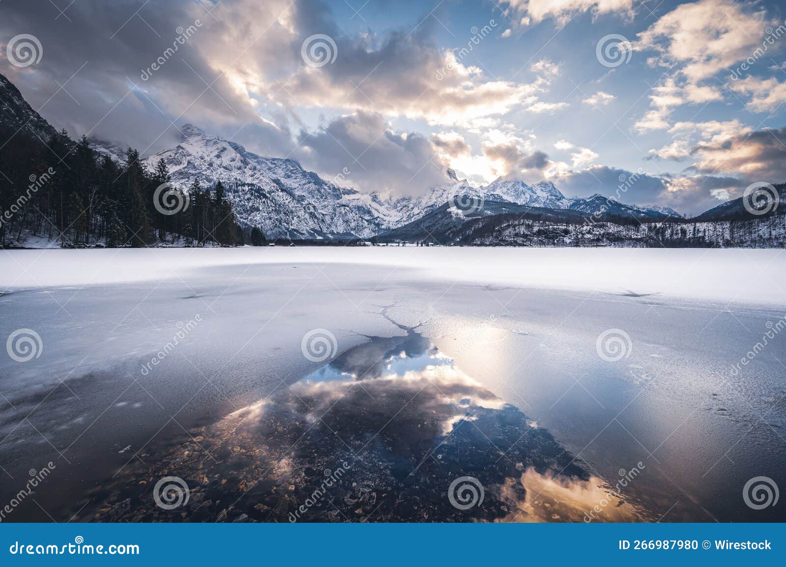 The Frozen Lake with Reflection in the Water Stock Photo - Image of ...