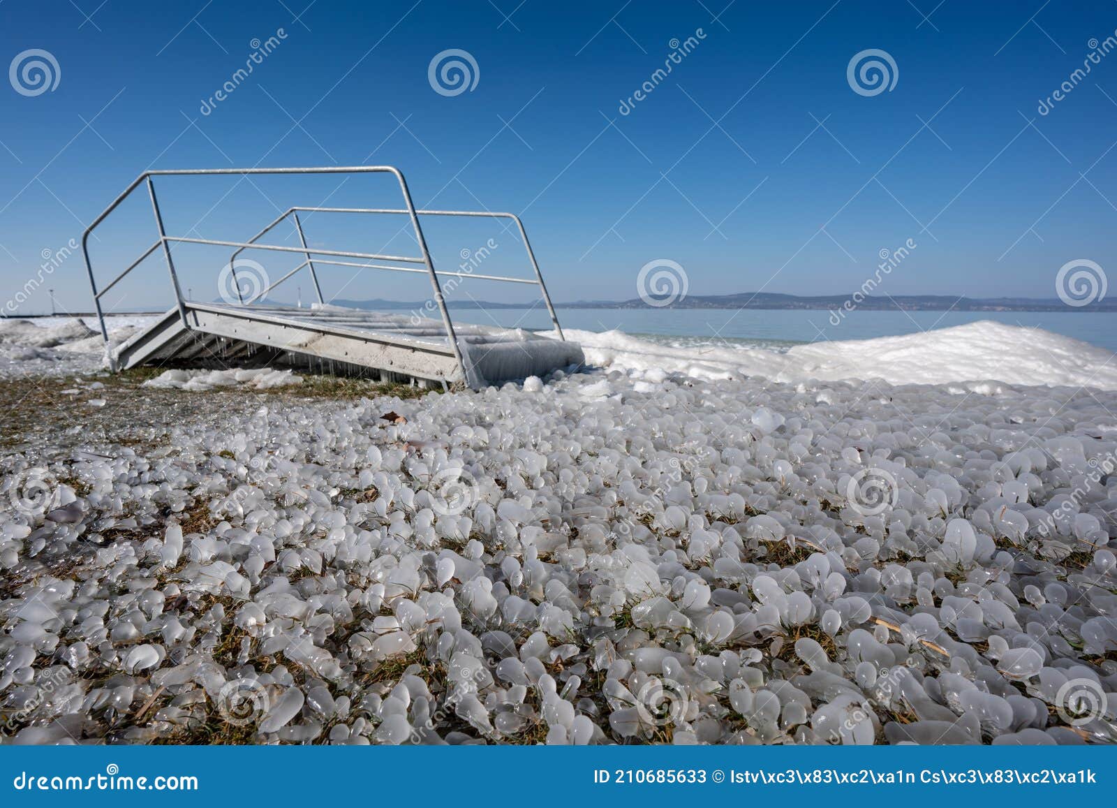 Frozen Lake Balaton with Steel Steps Stock Image - Image of crevice ...