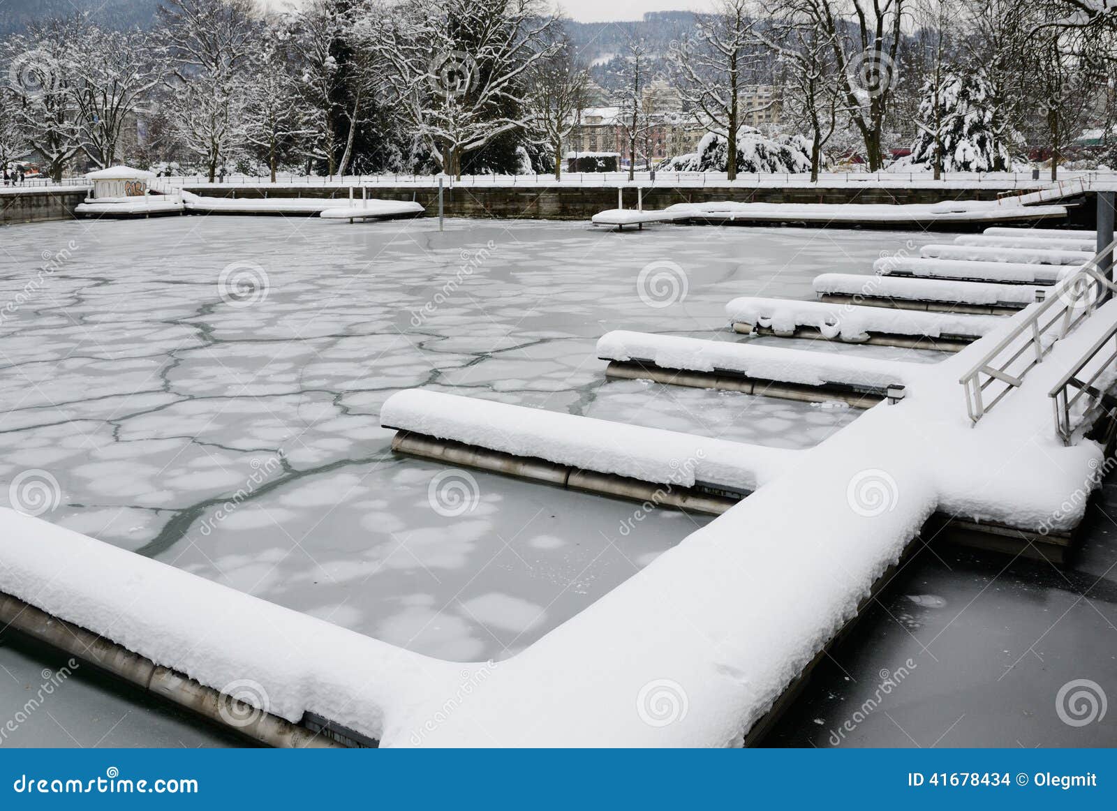 Frozen Lake with an Empty Pier Stock Photo - Image of platform, view ...