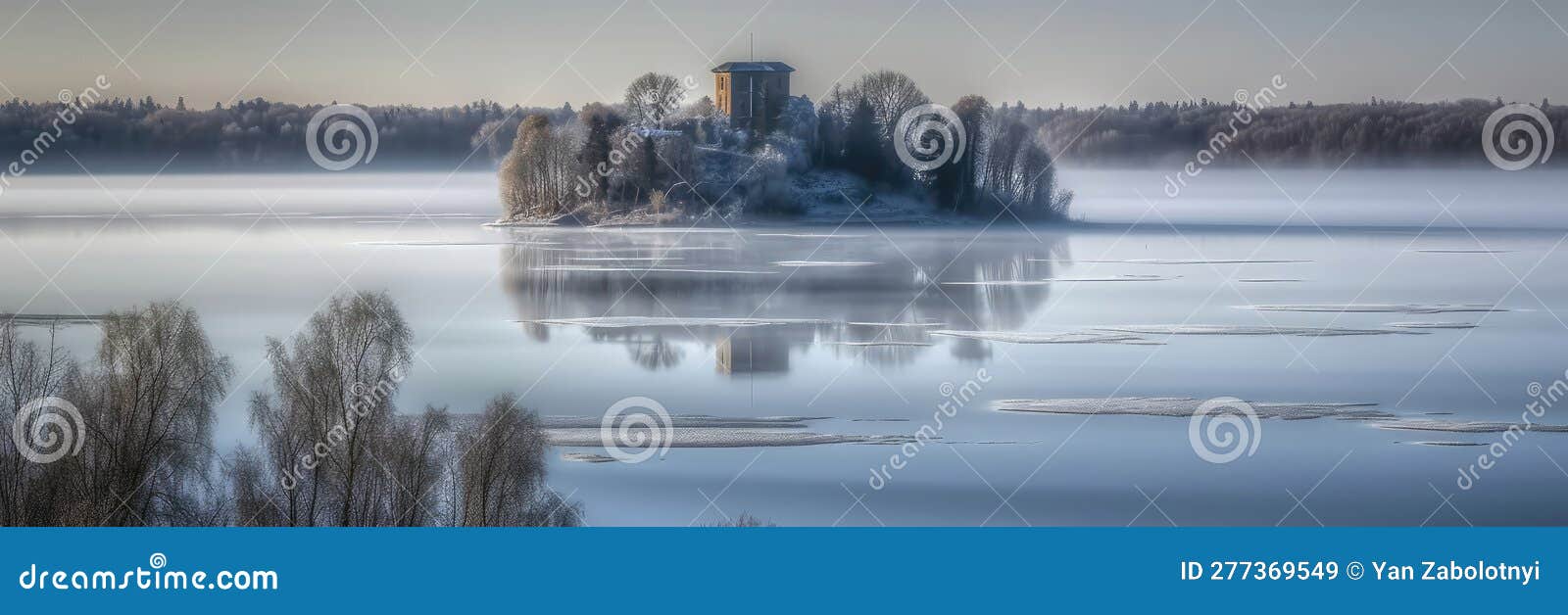 A Frozen Lake with a Floating Island Panoramic Background. Generative ...