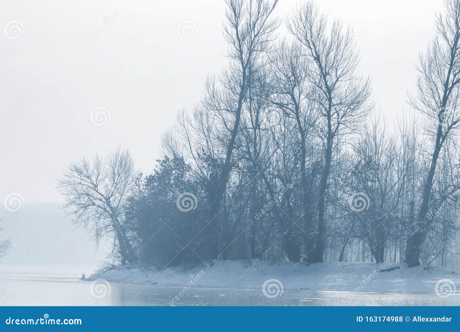 Frozen Lake in Forest. Winter Lake Under Snow Stock Photo - Image of ...