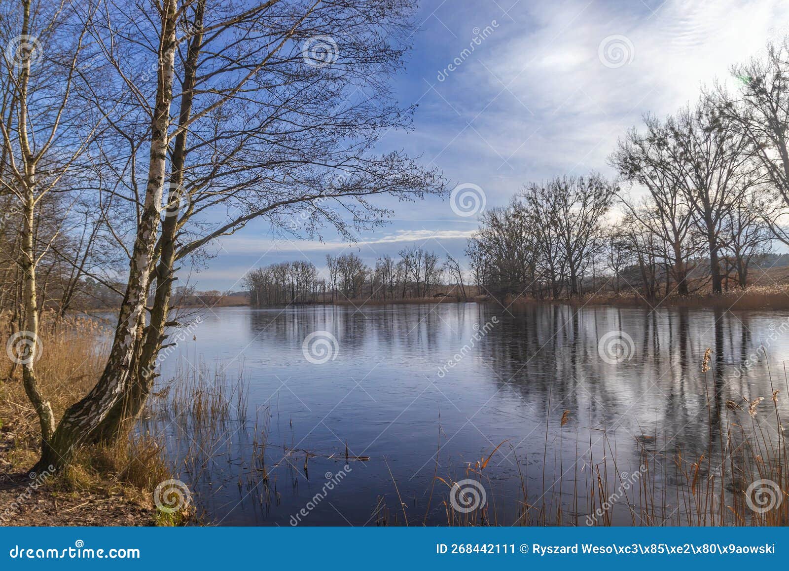 A Frozen Lake Illuminated by the Setting Sun. Stock Image - Image of ...