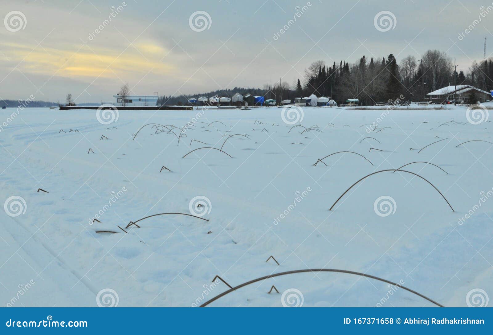 Frozen Lake Landscape with Lots of Snow Stock Photo - Image of lake ...