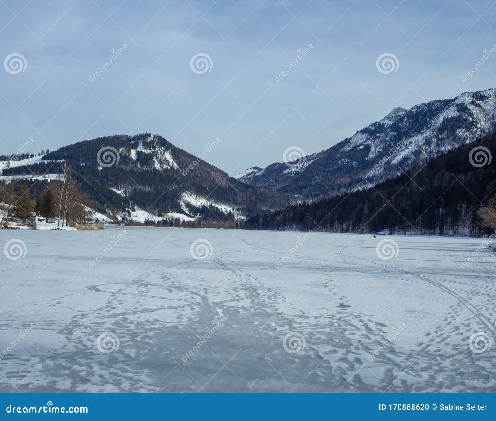 Frozen Lake with Mountains in the Background Stock Photo - Image of ...