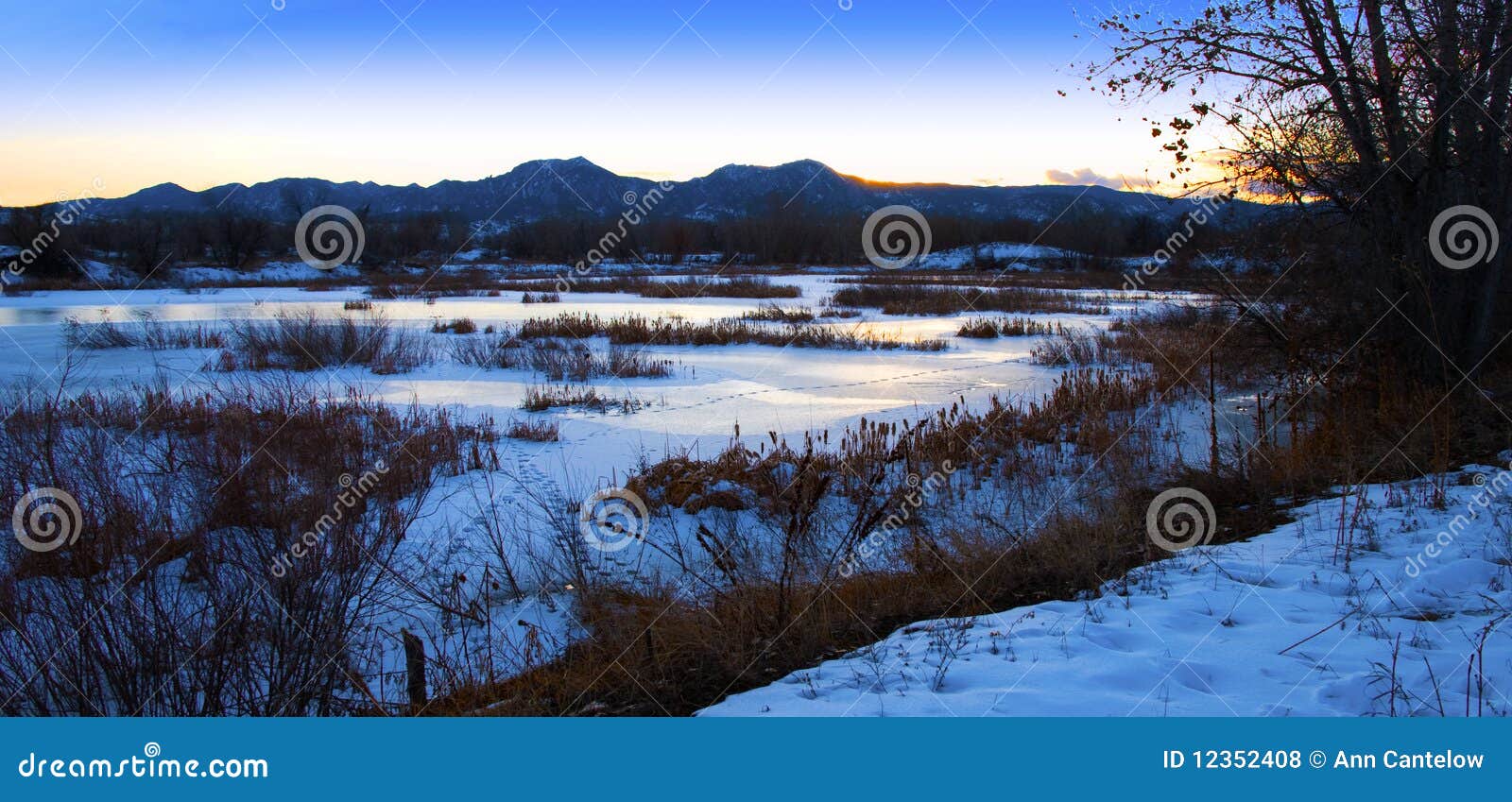 Frozen Lake on the Prairie at Sunset Stock Photo - Image of frigid ...