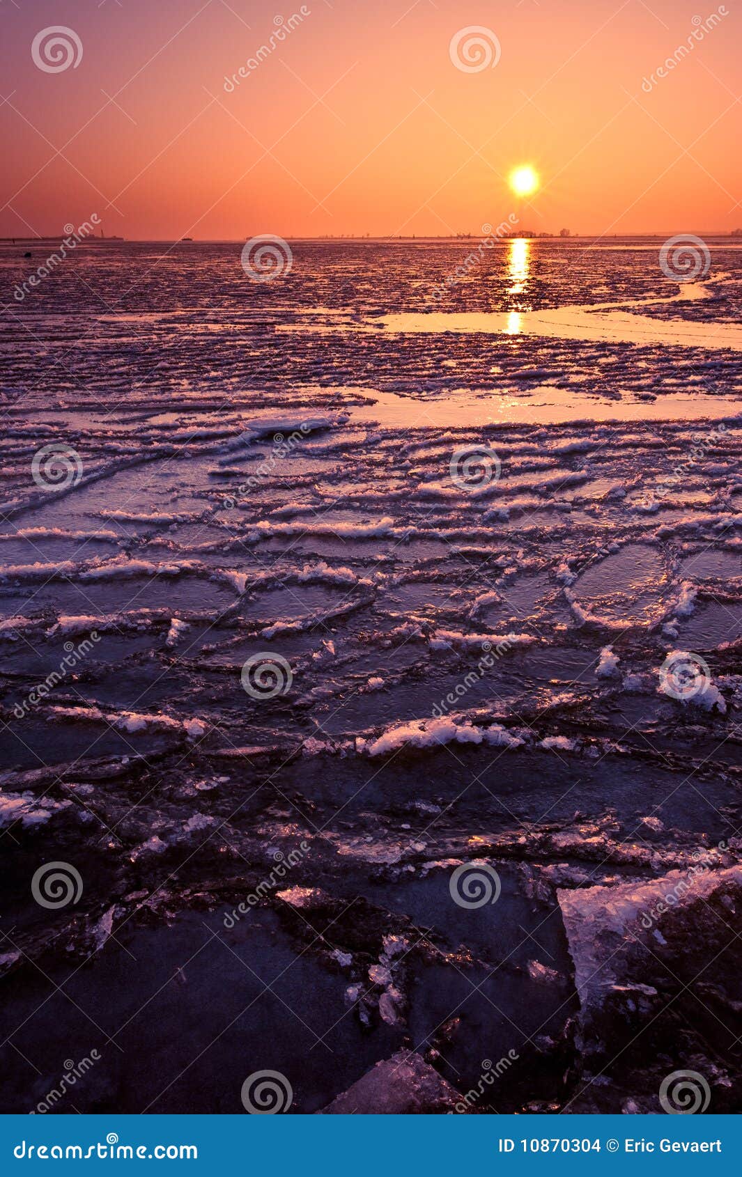 Frozen lake and sunset stock photo. Image of scenery - 10870304