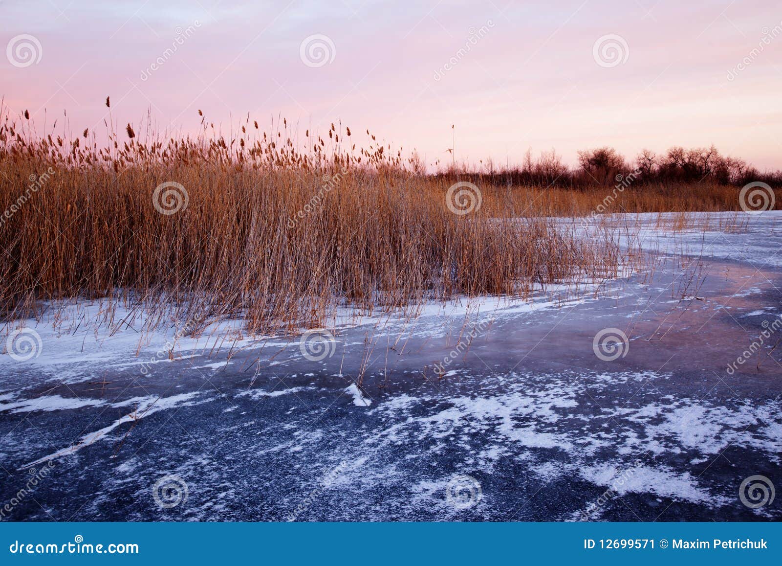 Frozen Lake at sunset stock image. Image of footpath - 12699571