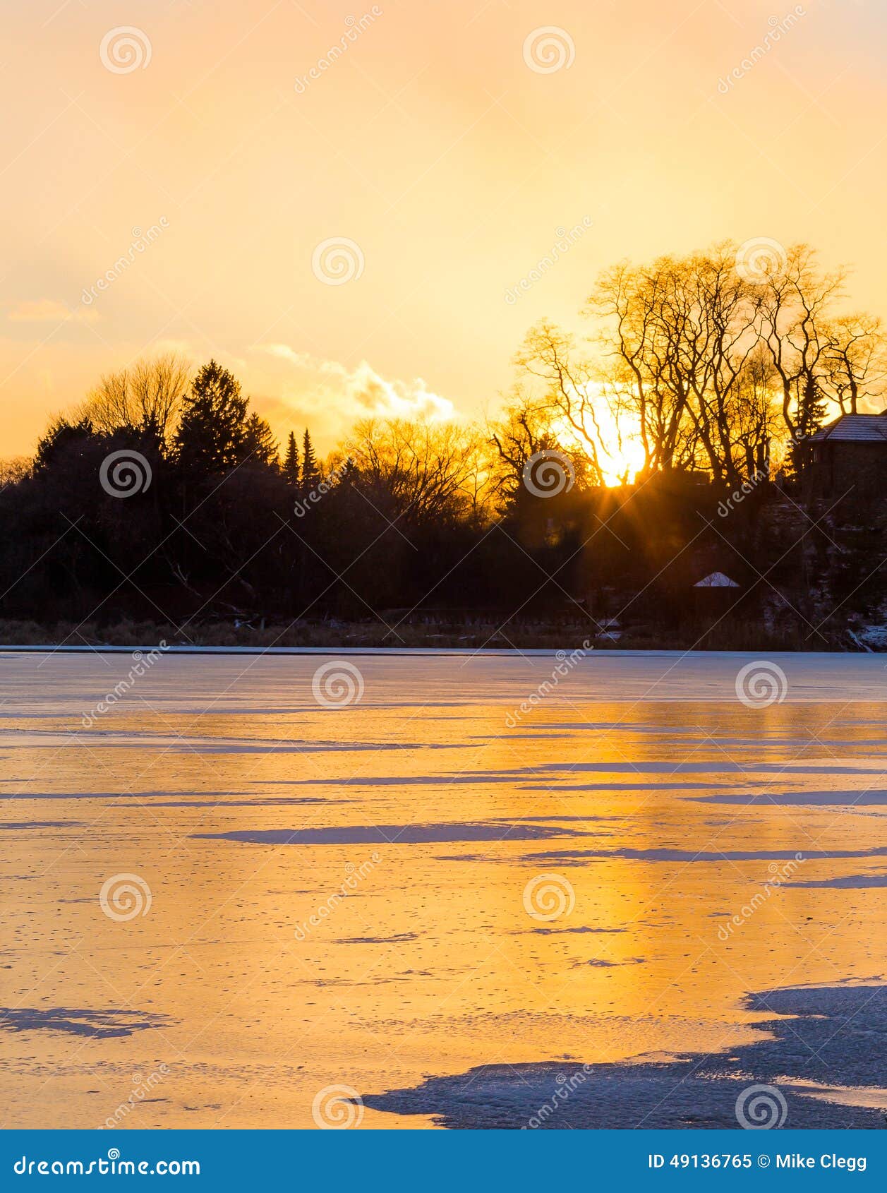 Frozen Lake at Sunset stock image. Image of reflection - 49136765