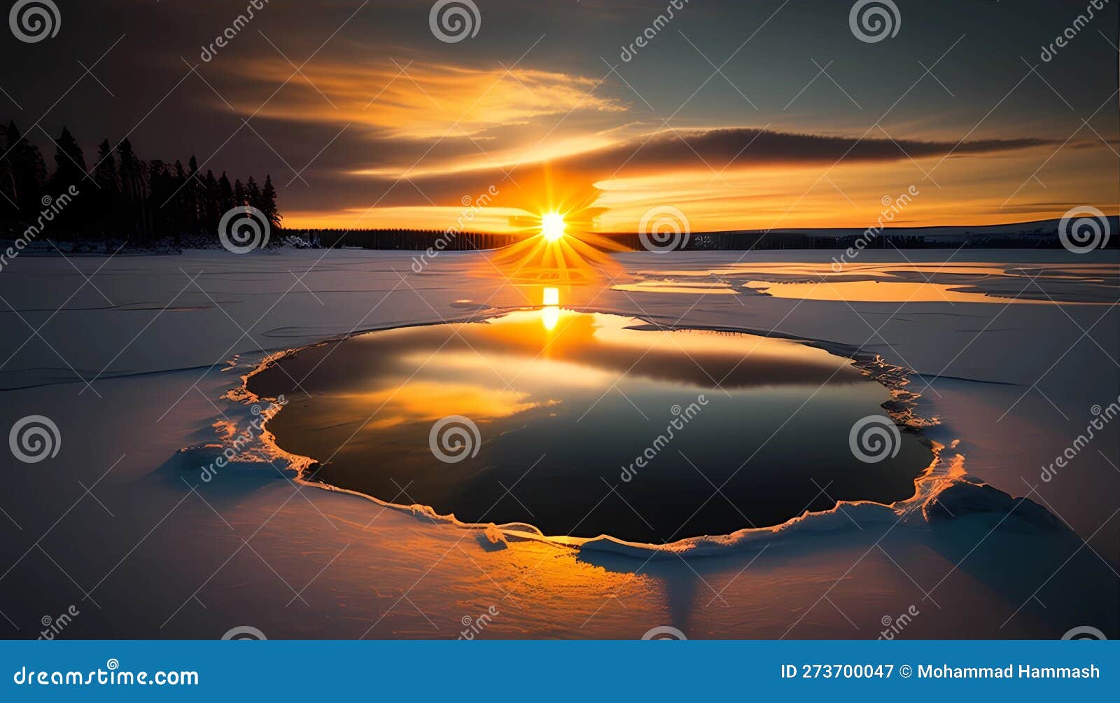 Frozen Lake at Sunset, Made with Generative AI Stock Illustration ...