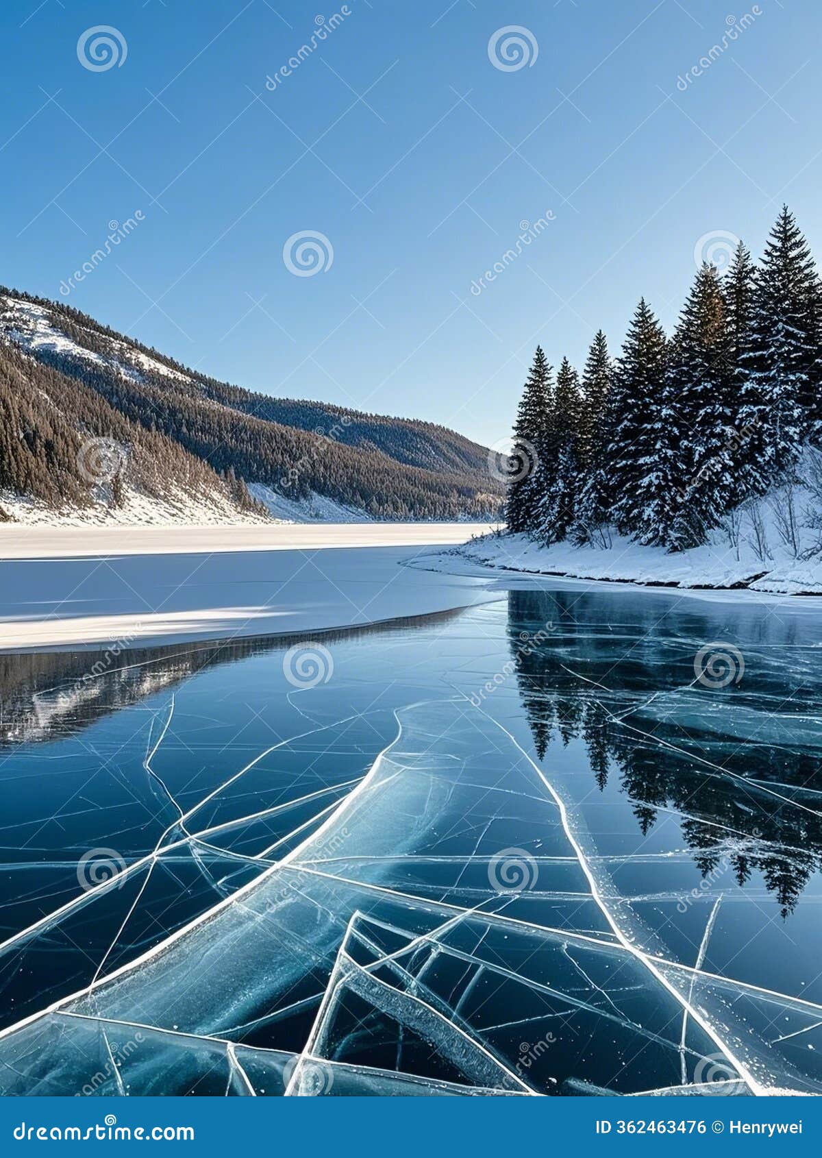 The Frozen Lake Surface Covered with Textures Produced by Ice Cracking ...