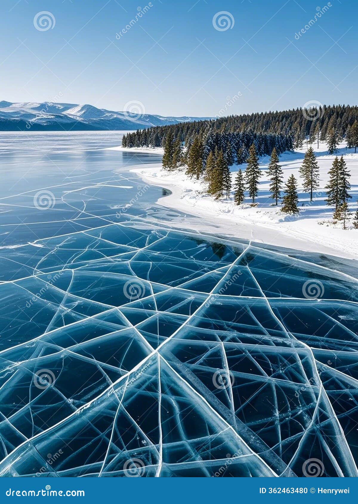 The Frozen Lake Surface Covered with Textures Produced by Ice Cracking ...