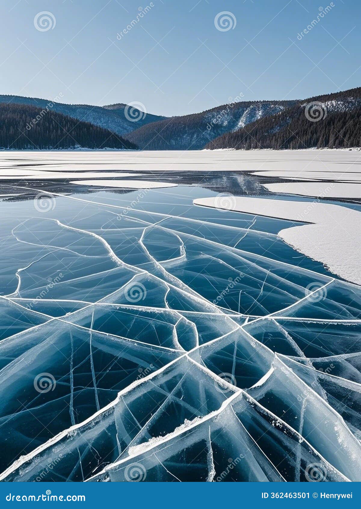The Frozen Lake Surface Covered with Textures Produced by Ice Cracking ...