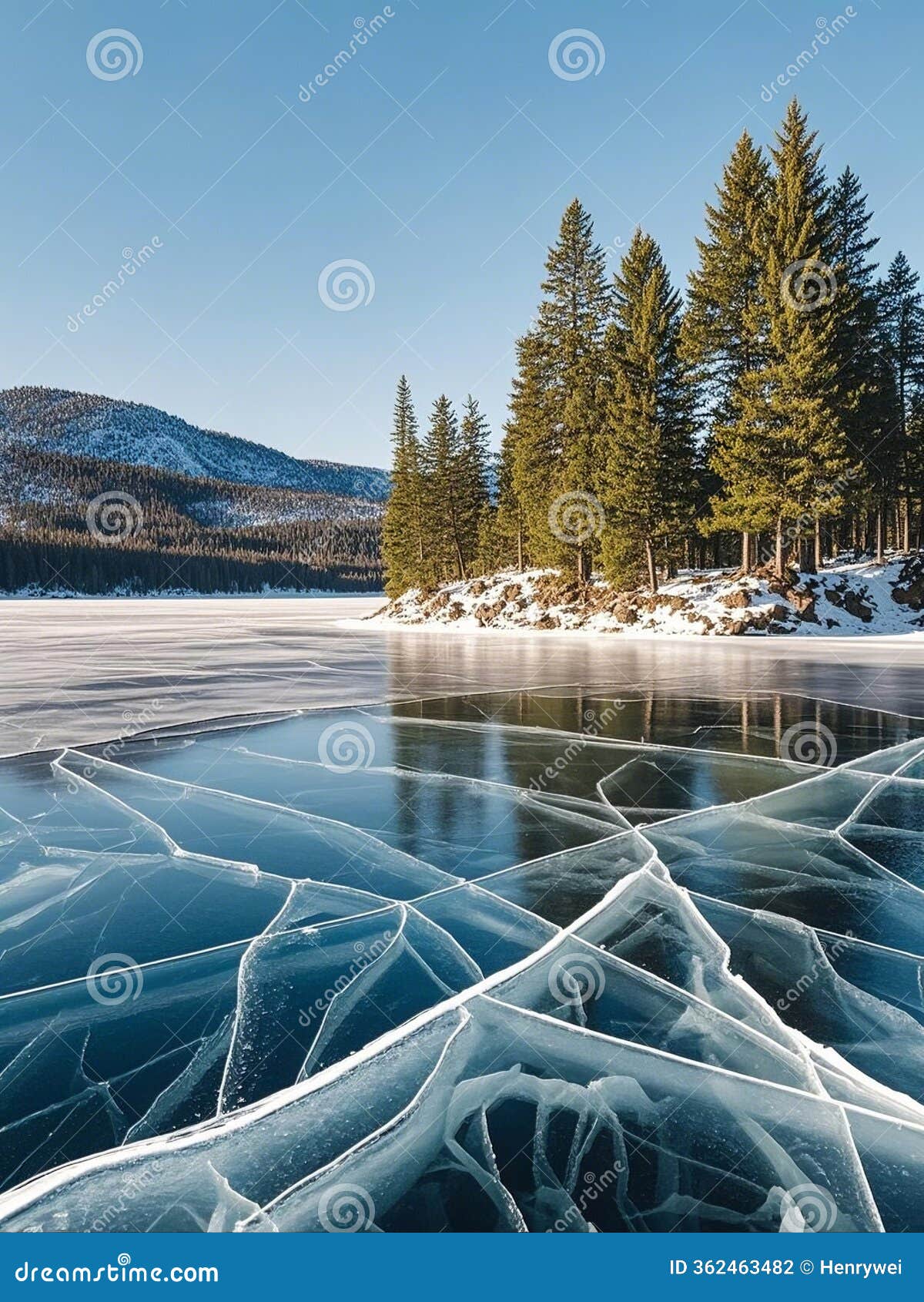 The Frozen Lake Surface Covered with Textures Produced by Ice Cracking ...