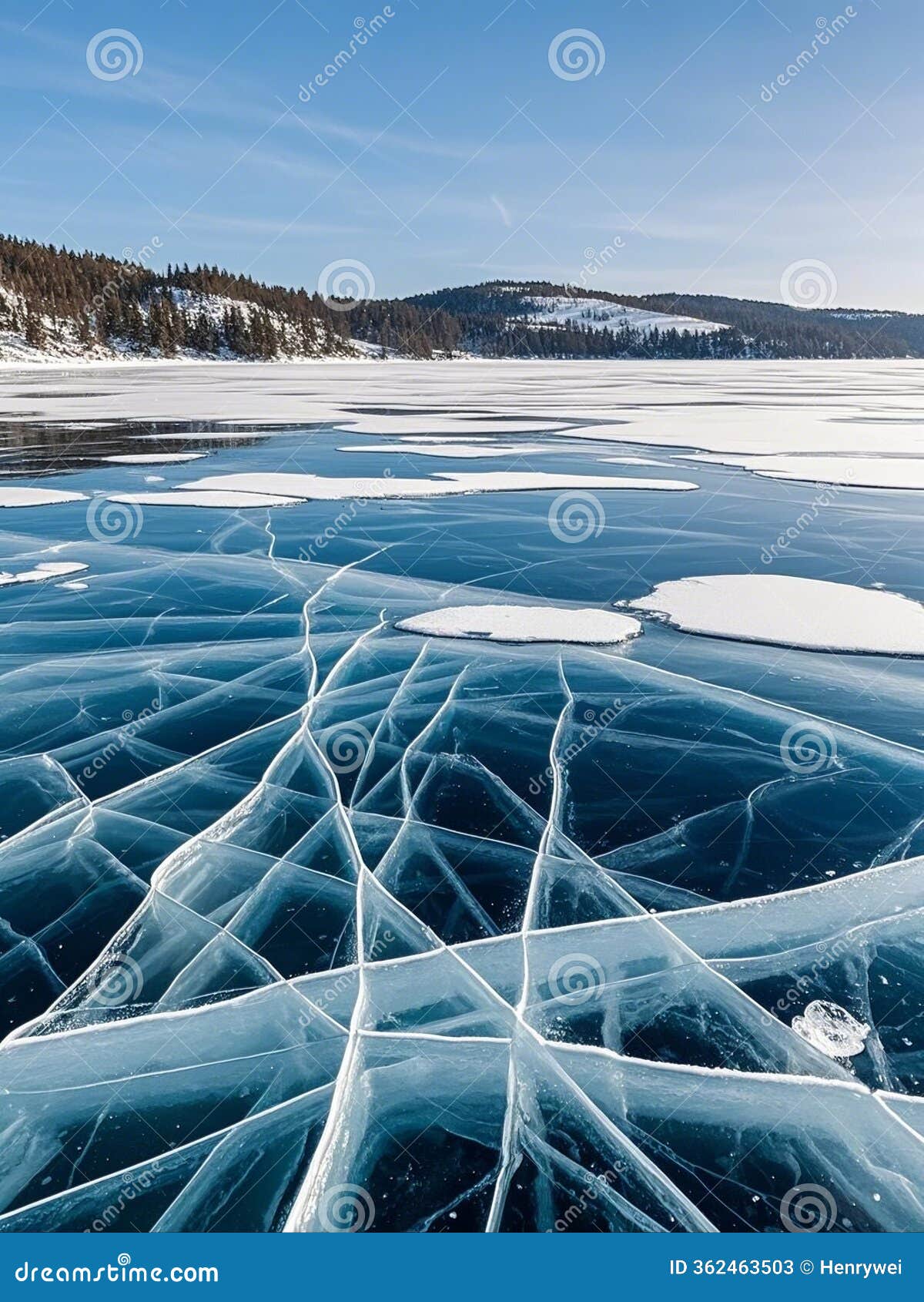 The Frozen Lake Surface Covered with Textures Produced by Ice Cracking ...