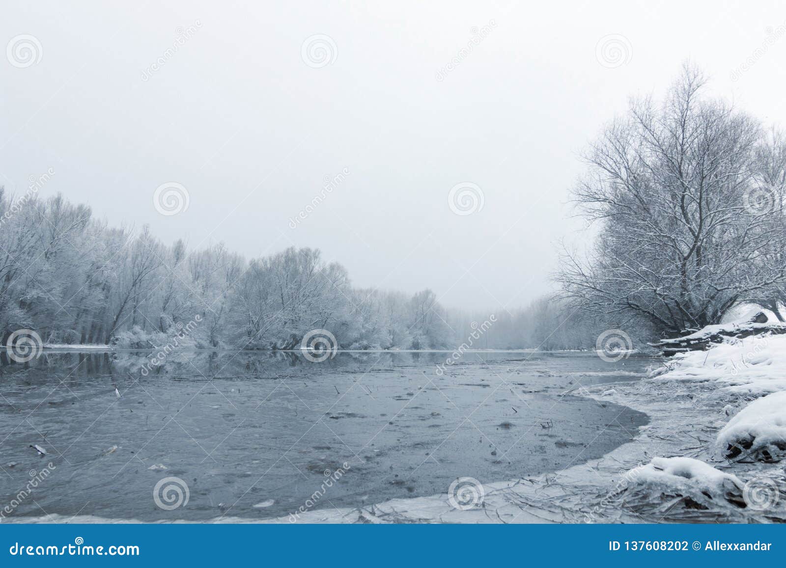Frozen Lake in Winter, Winter Lake Scene Reflecting in the Water Stock ...