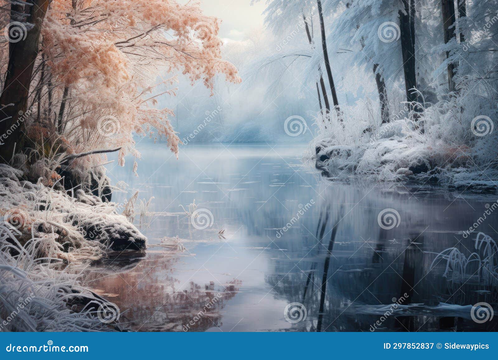Frozen Lakeside Reflections - Generative AI Stock Image - Image of lakes, mirror: 297852837