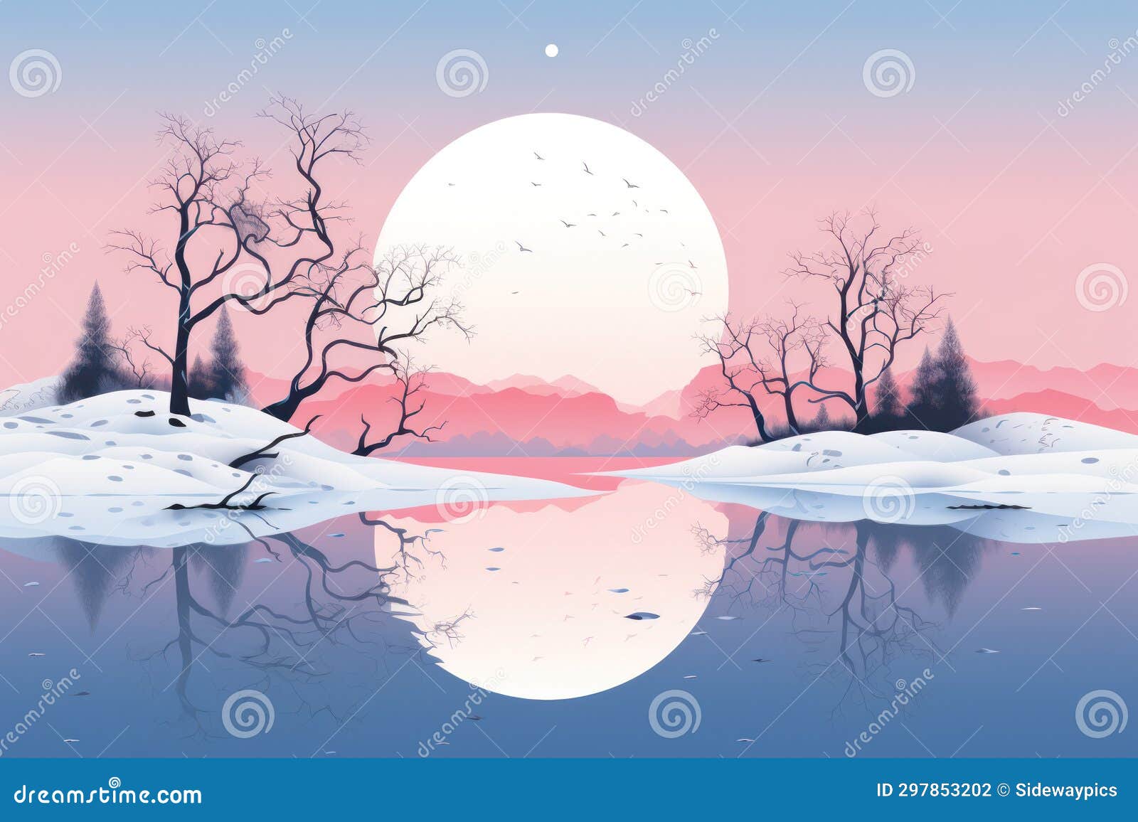 Frozen Lakeside Reflections - Generative AI Stock Photo - Image of minimalistic, lakes: 297853202