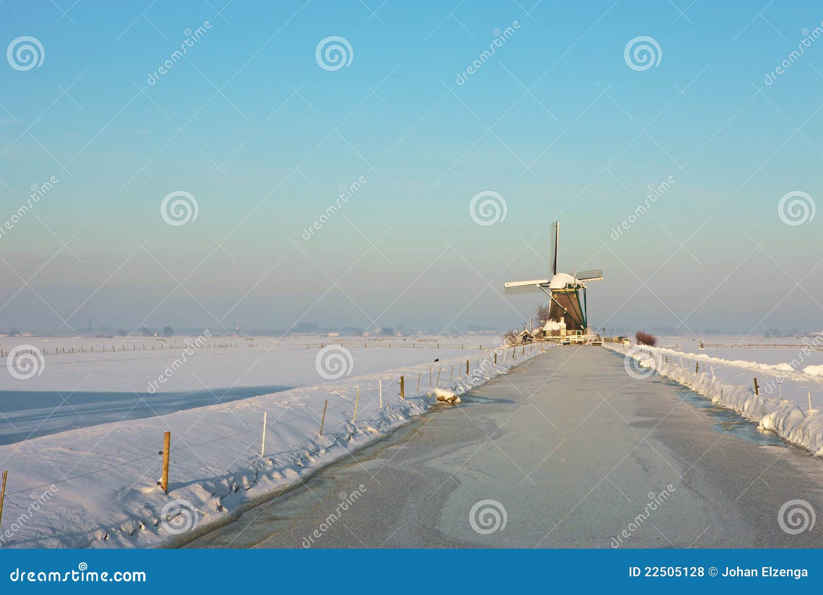 Frozen Landcape with Windmill Stock Photo - Image of december, frozen ...