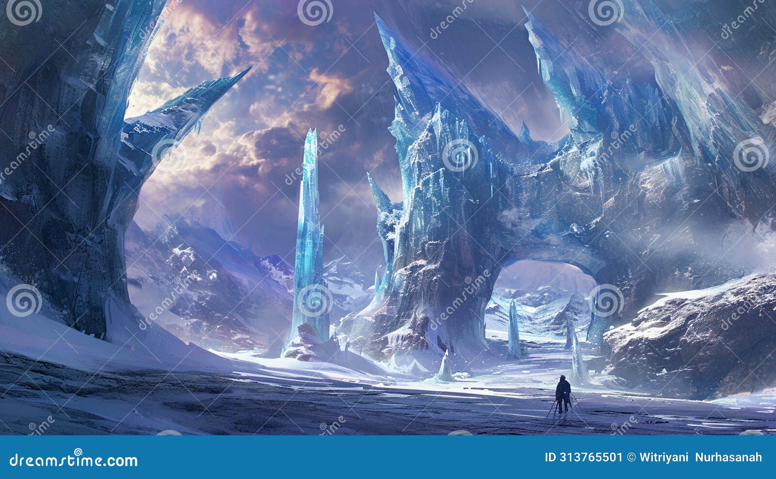 A Frozen Landscape with Towering Ice Castles. Generative Ai Stock Image ...