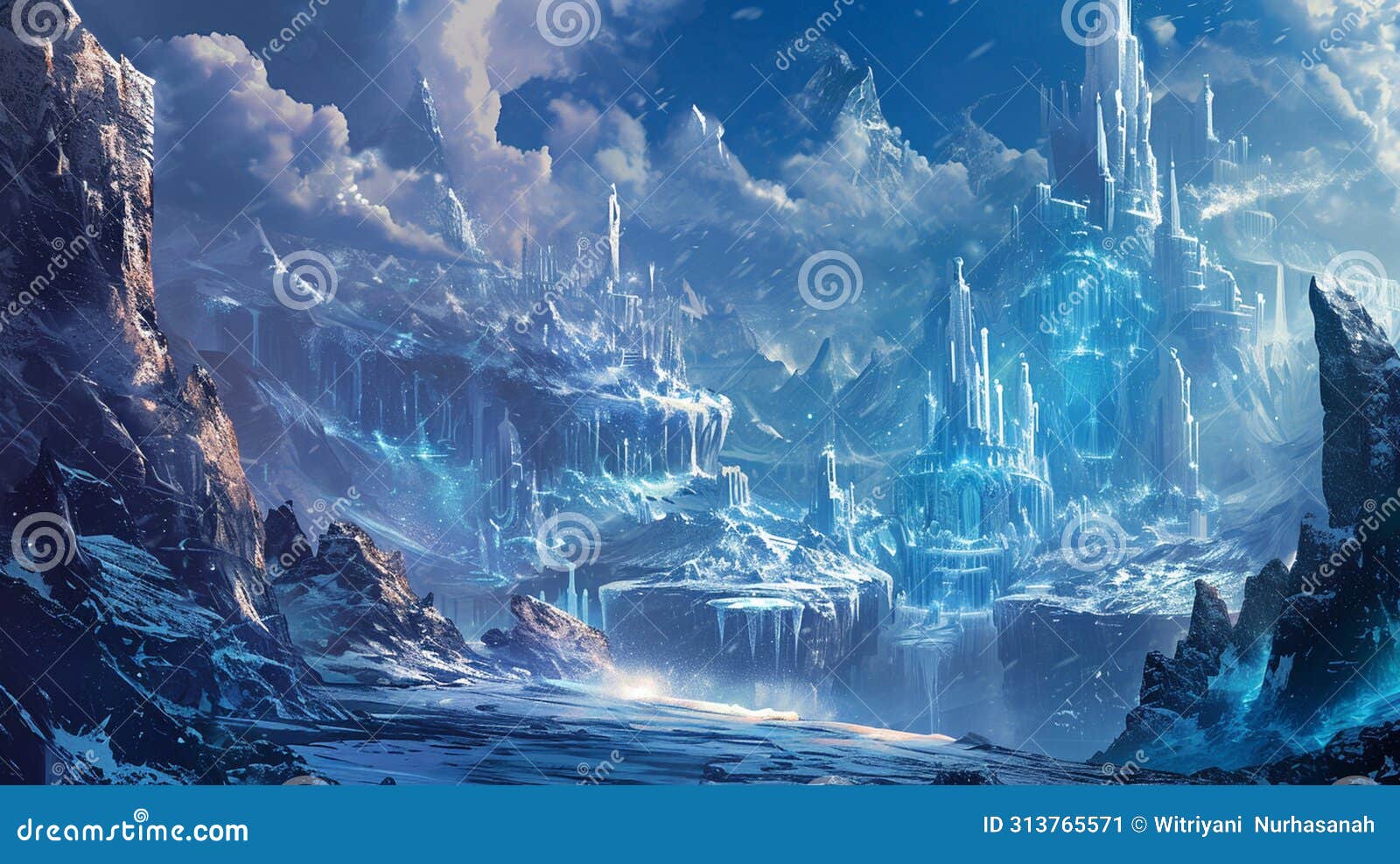 A Frozen Landscape with Towering Ice Castles. Generative Ai Stock Image ...