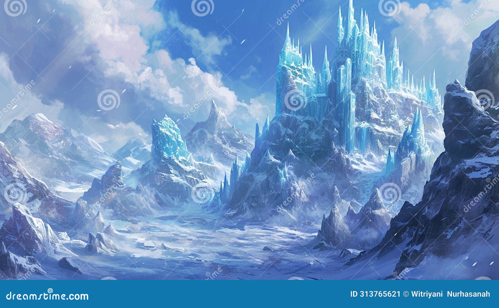 A Frozen Landscape with Towering Ice Castles. Generative Ai Stock Image ...