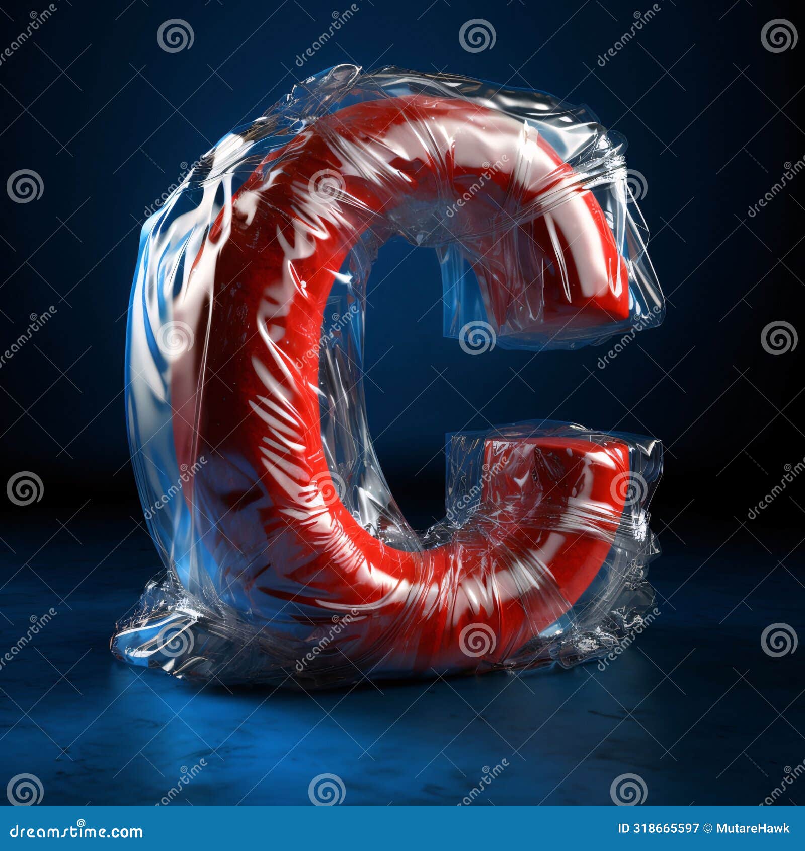 Frozen Letter C in Plastic Wrap on Blue Background. 3d Rendering Stock ...