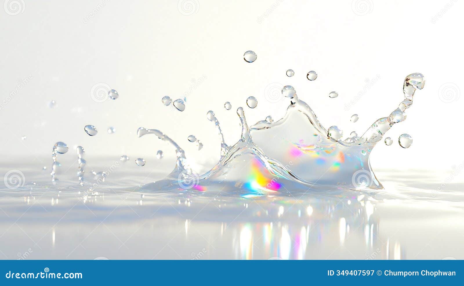 Frozen Liquid Splash with Iridescent Prism Refraction on White Stock ...