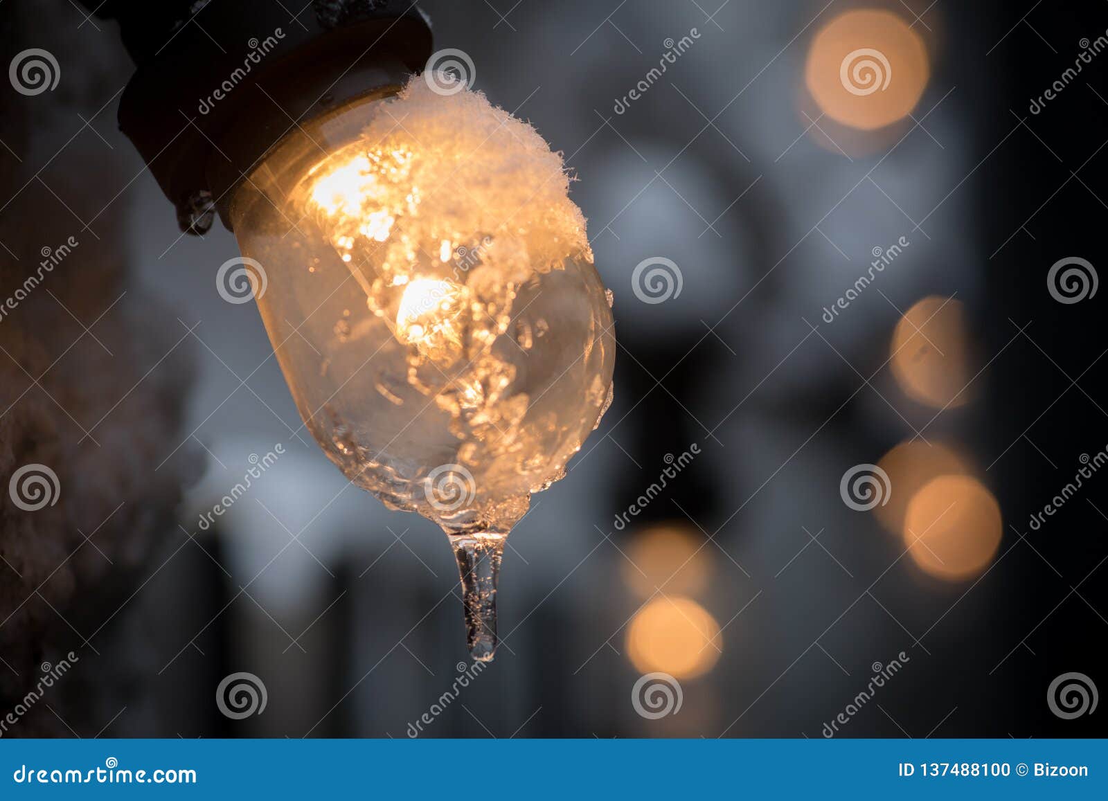 Frozen lit light bulb stock photo. Image of garland - 137488100