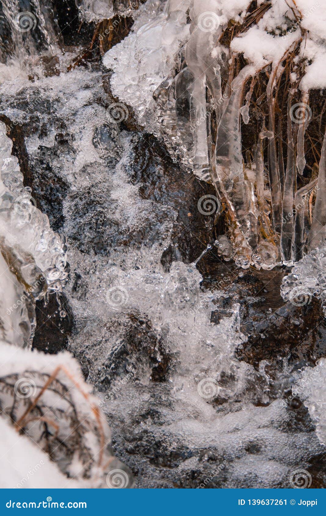 Frozen Little Water Stream in Winter Landscape Stock Image - Image of ...