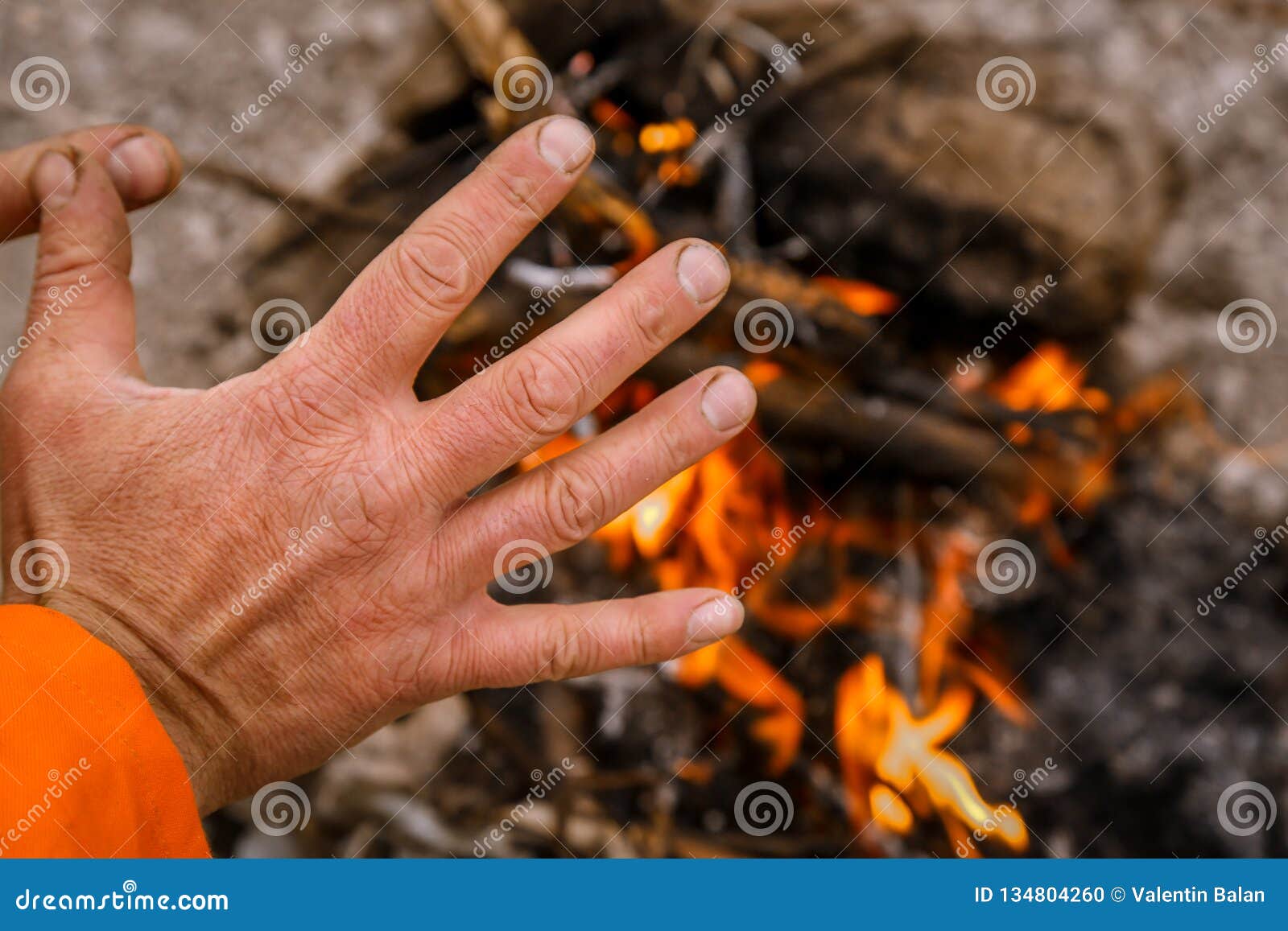 Frozen Male Hands are Warming Over Bonfire Stock Photo - Image of ...