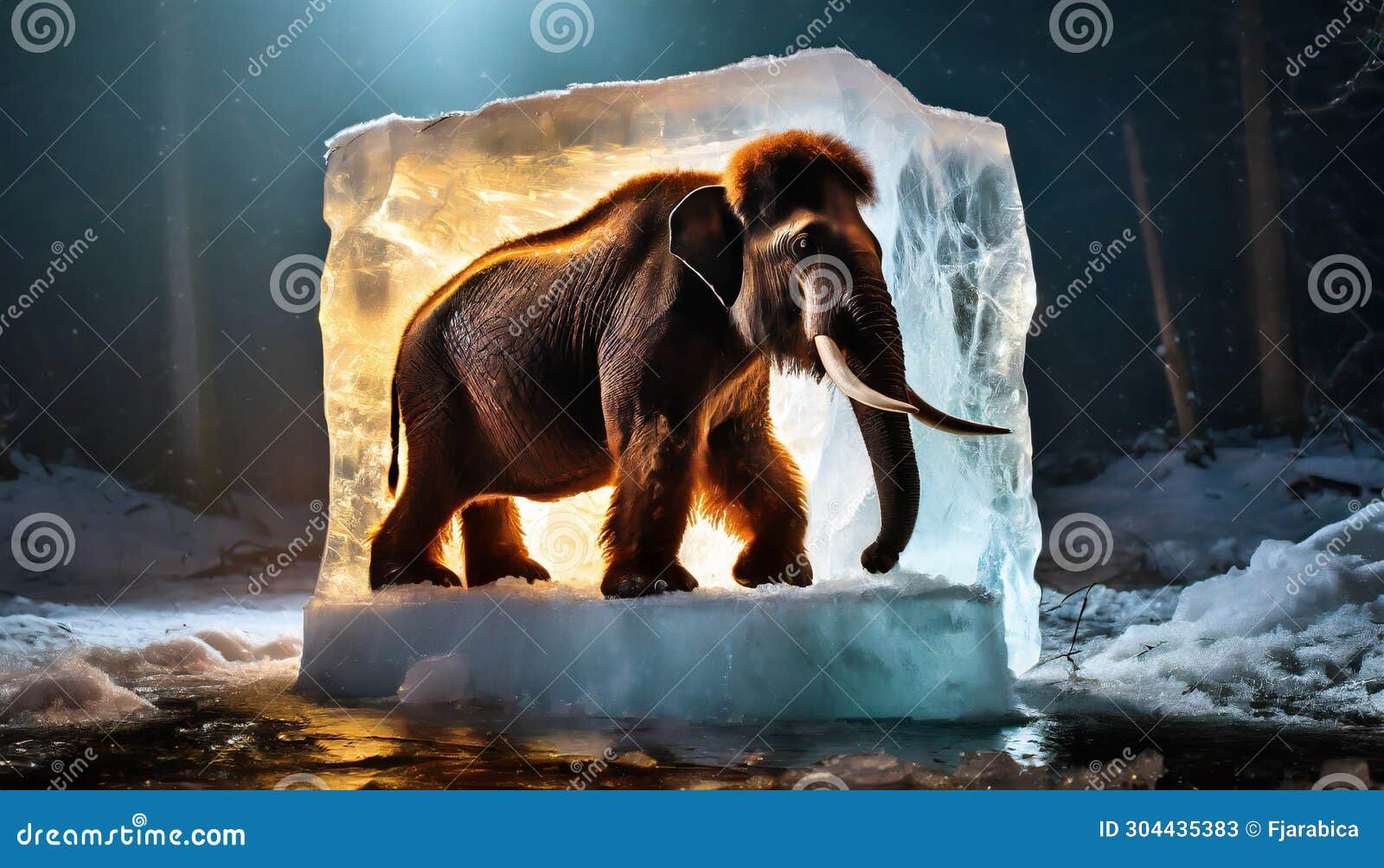 Frozen mammoth in ice cube stock illustration. Illustration of mammal ...