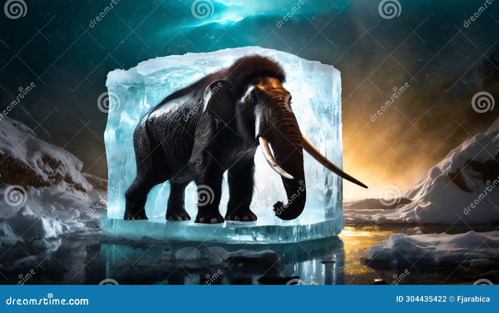 Frozen mammoth in ice cube stock illustration. Illustration of mammal ...