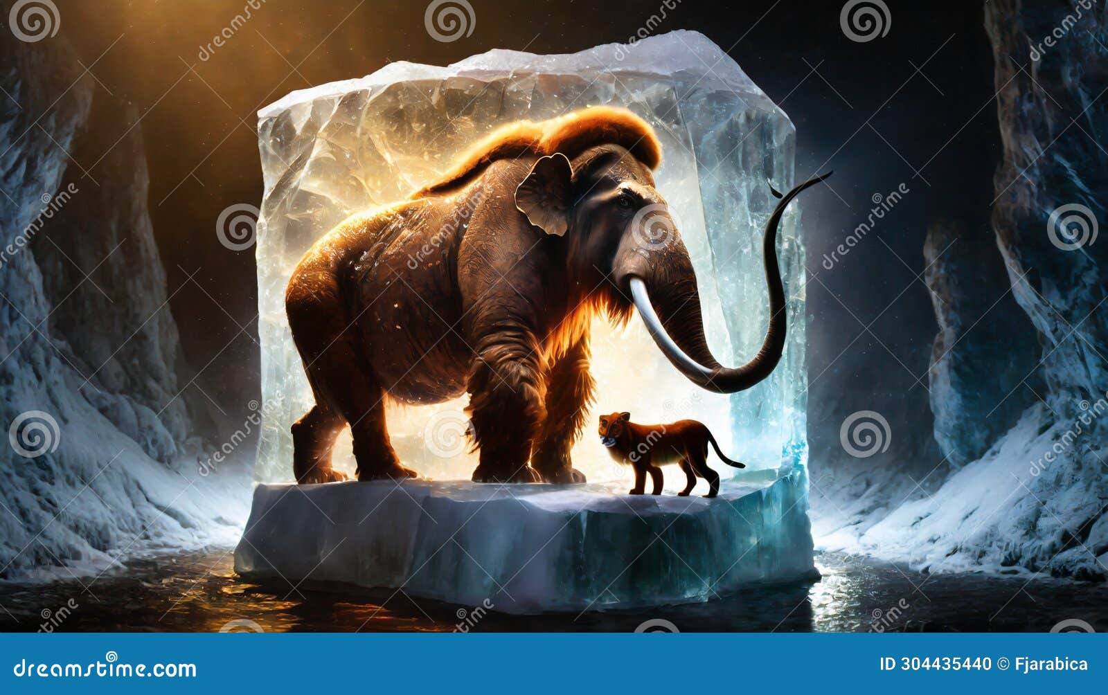 Frozen mammoth in ice cube stock illustration. Illustration of mammoth ...