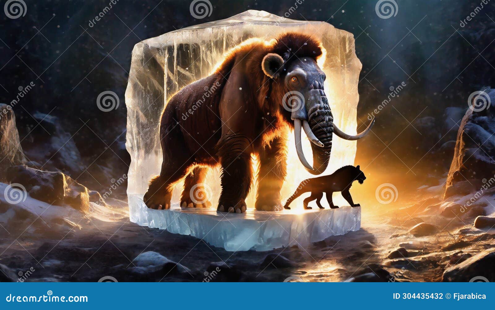 Frozen mammoth in ice cube stock illustration. Illustration of reflection - 304435432