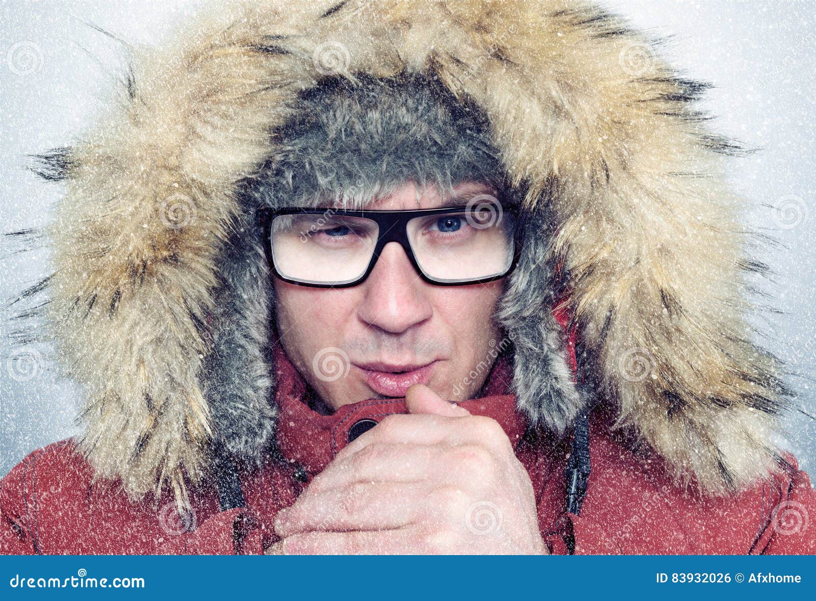 Frozen Man in Winter Clothes Warming Hands, Cold, Snow, Blizzard Stock ...