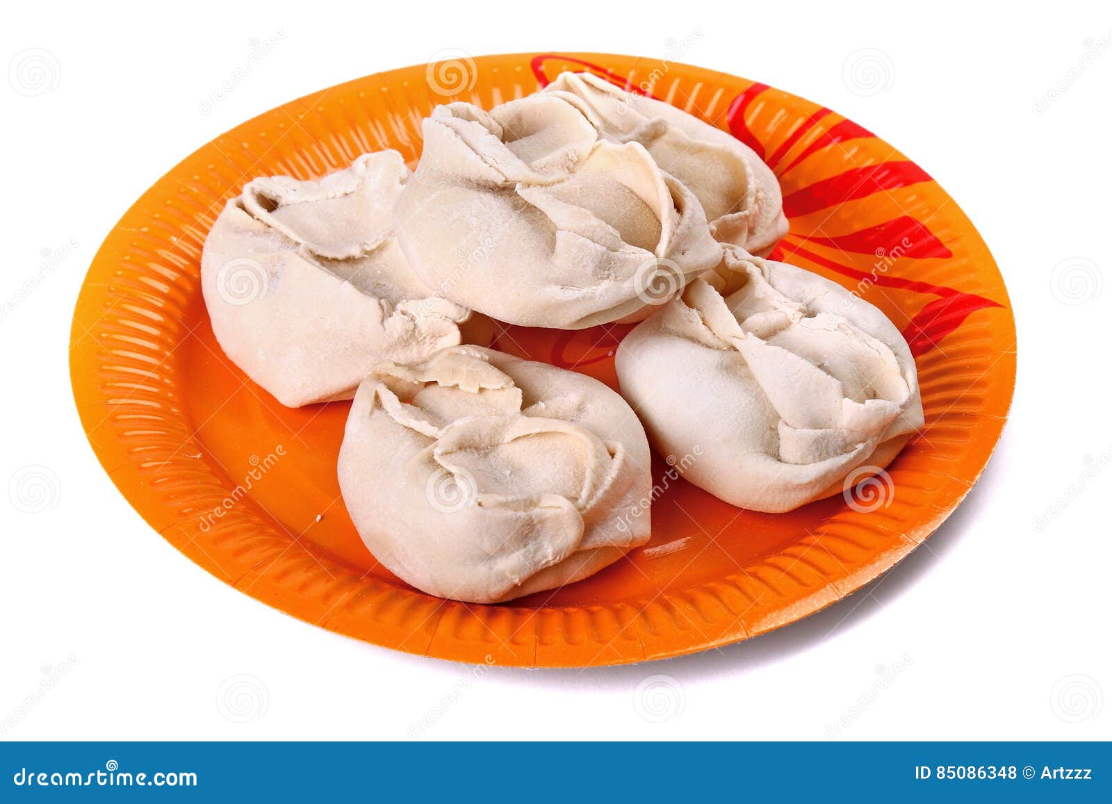 Frozen Manti Laying on the Orange Plate Stock Photo - Image of large ...