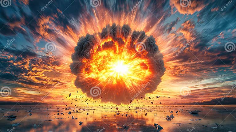 Frozen Moment of an Atomic Explosion with Blasting Shockwave Stock ...