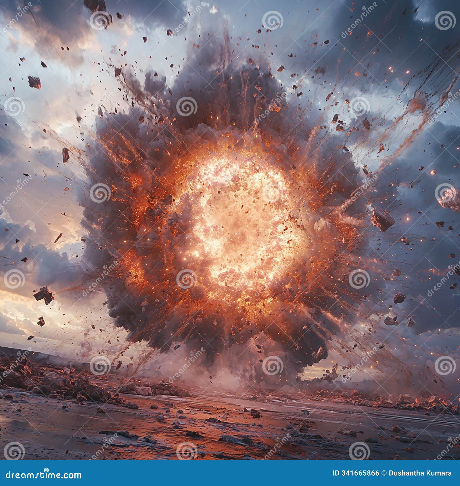 Frozen Moment of an Atomic Explosion with Blasting Shockwave Stock ...