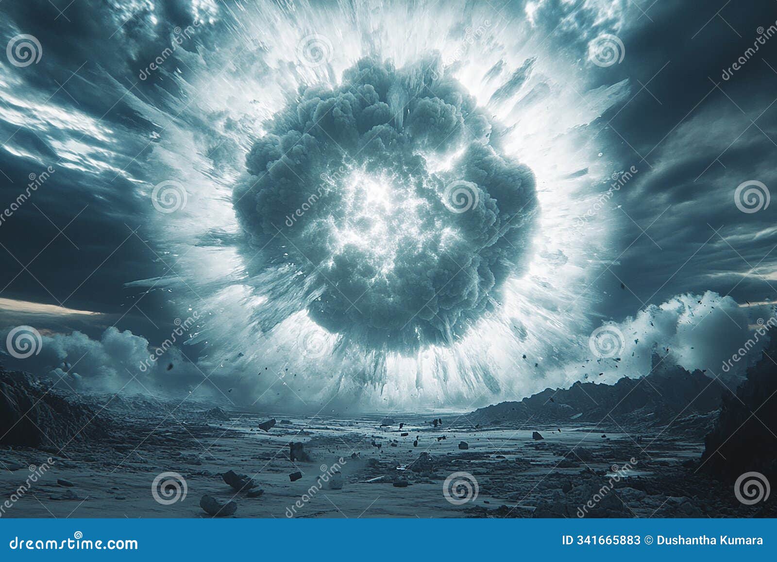 Frozen Moment of an Atomic Explosion with Blasting Shockwave Stock ...