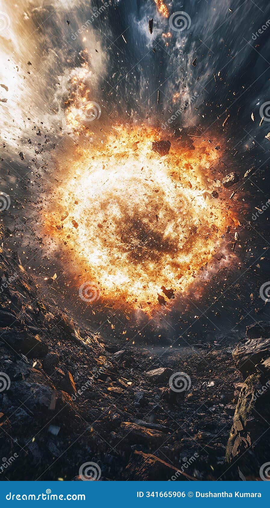 Frozen Moment of an Atomic Explosion with Blasting Shockwave Stock ...