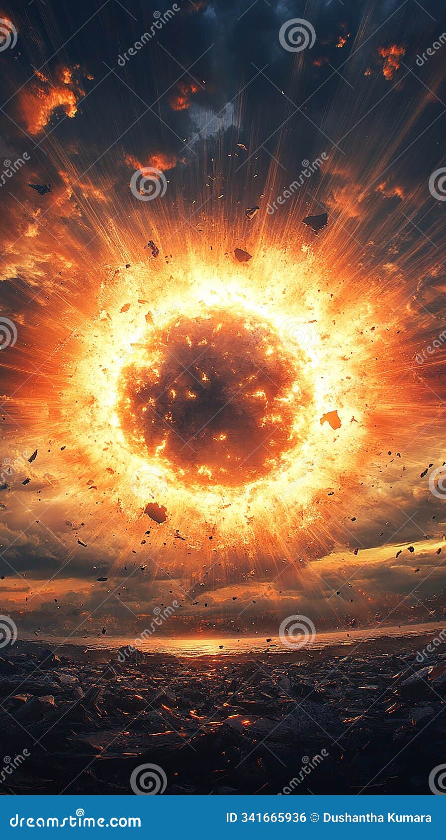 Frozen Moment of an Atomic Explosion with Blasting Shockwave Stock ...