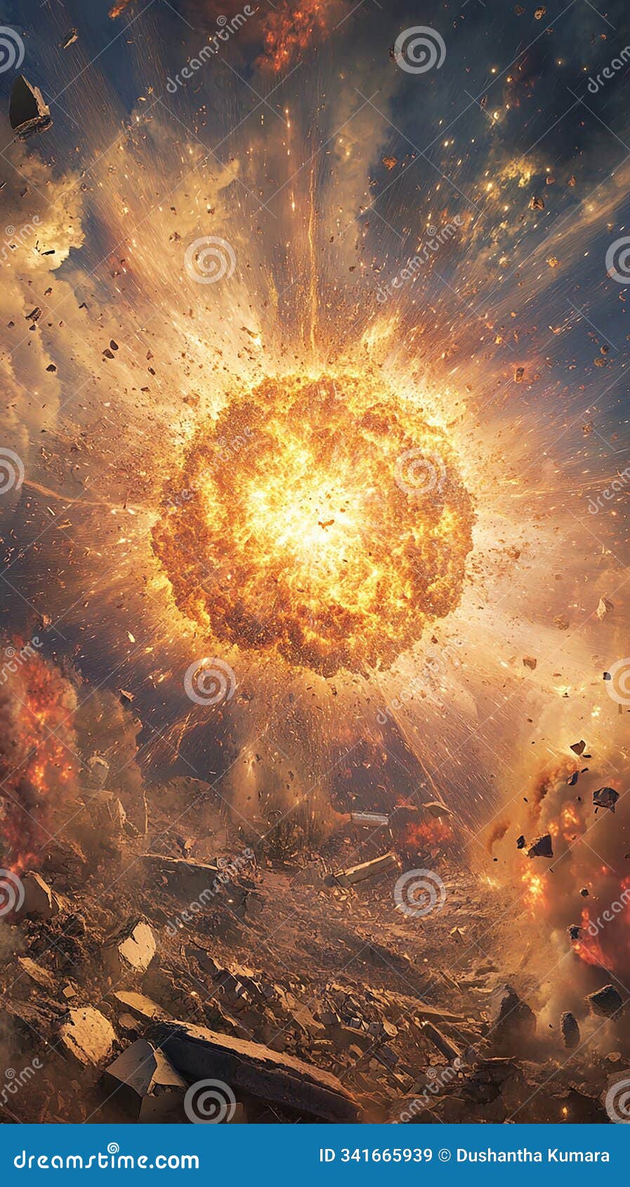 Frozen Moment of an Atomic Explosion with Blasting Shockwave Stock ...