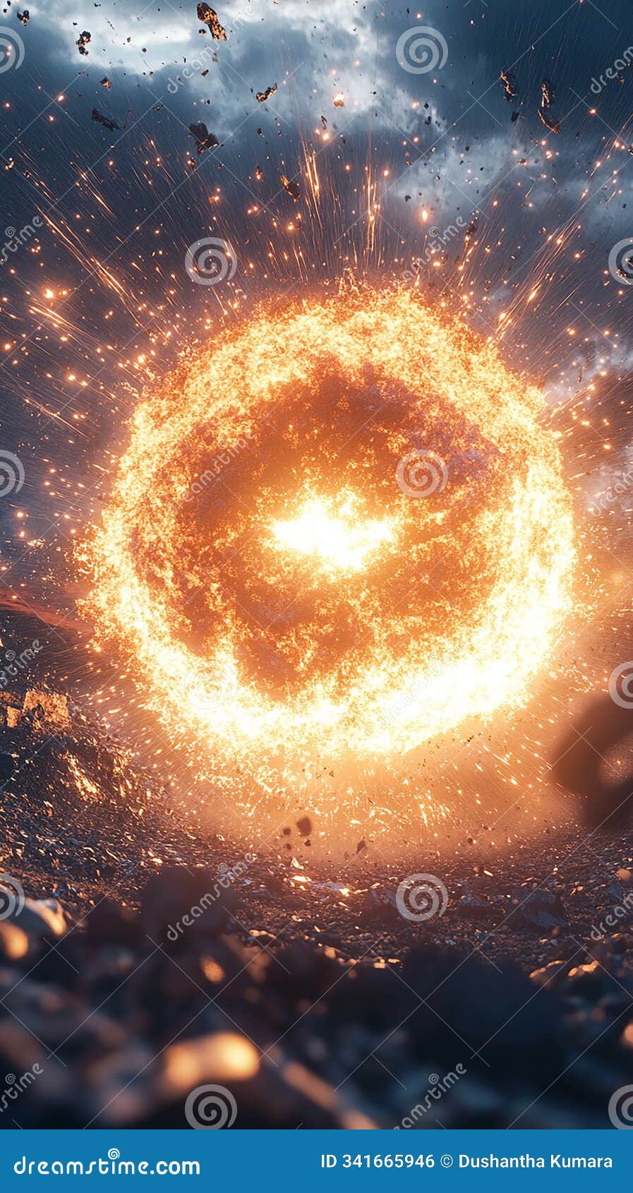 Frozen Moment of an Atomic Explosion with Blasting Shockwave Stock ...