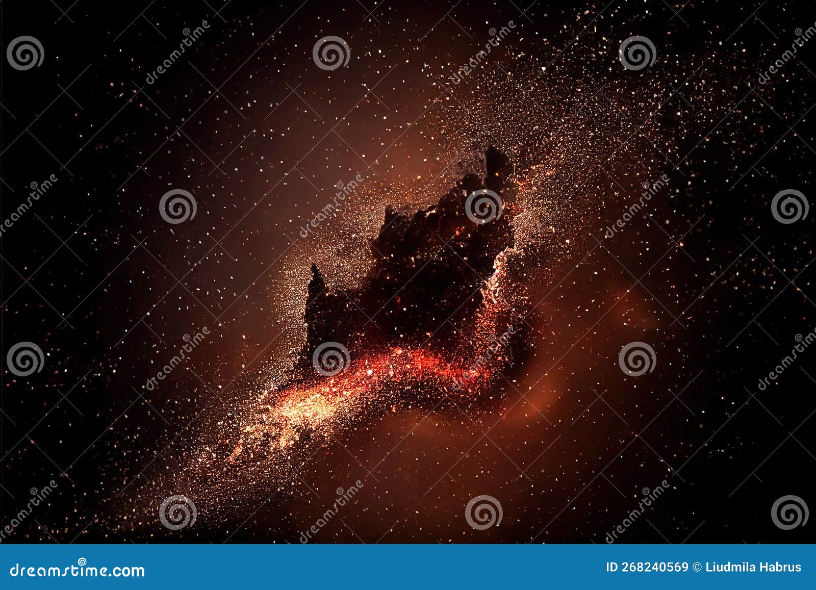 Frozen Moment of Coal Explosion. Abstract Dark Background. 3d ...