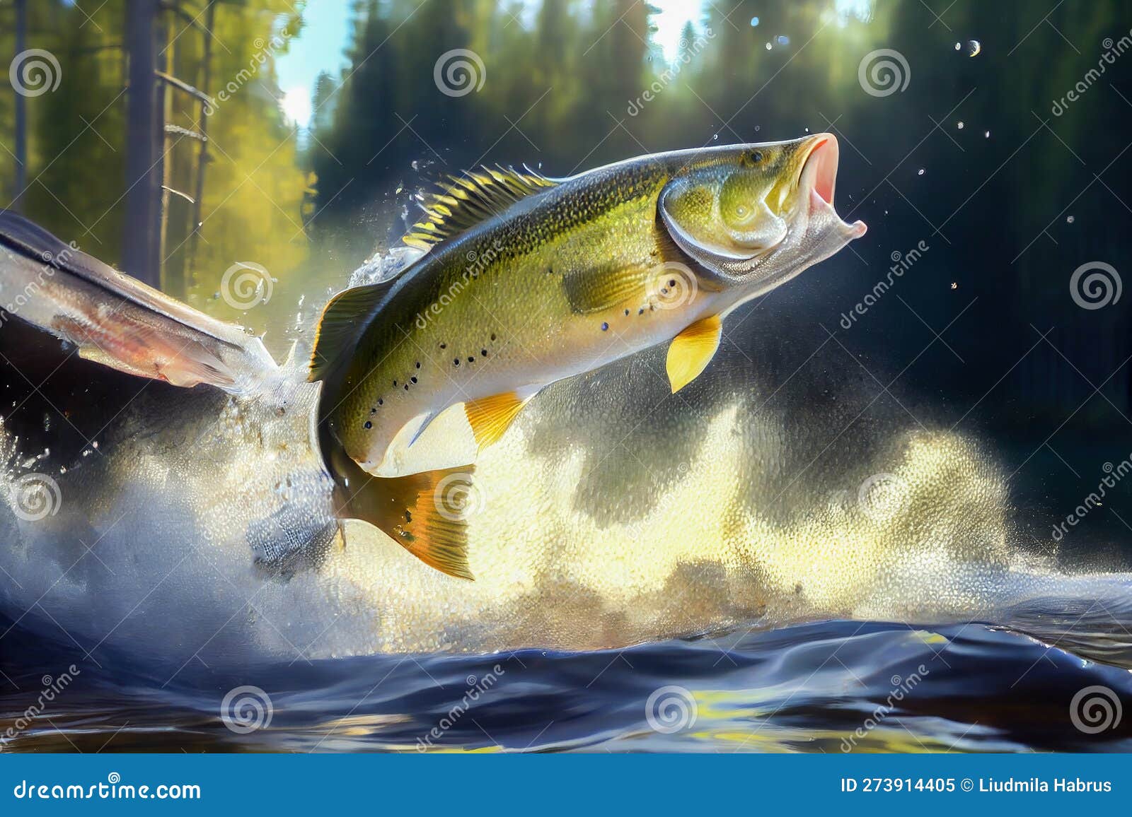 Frozen Moment Fish Jumping Out of the Water. Generative AI, Generative ...